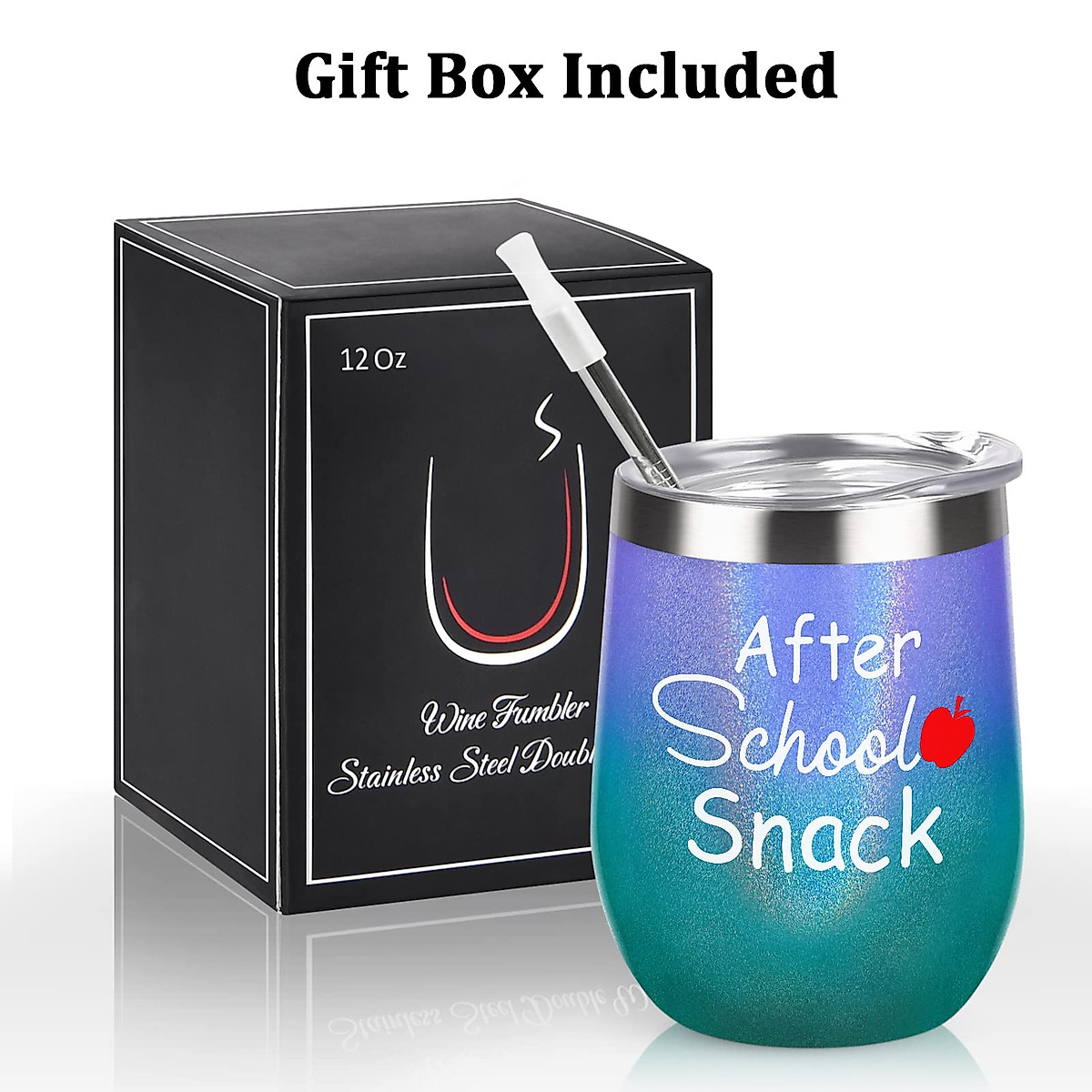 CozyHome Teacher Appreciation Gifts, After School Snack Stainless Steel Insulated Wine Tumbler, Teacher Gifts for Women, Retirement Gift Teacher Christmas Gifts for Teacher from Student, 12oz Gradient