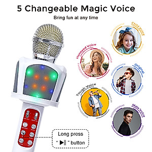 fbamz Kids Karaoke Microphone Machines Toy for 3-12 Year Girls Boys, 5 in 1 Wireless Microphone Bluetooth with LED Lights, Portable Handheld Mic Christmas Birthday Gifts for 5 6 7 8 9 10 11 Year Teens