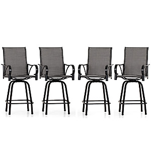 PHI VILLA Outdoor Swivel Bar Stools Set of 4, High Top Patio Bar Stools & Chairs with Armrest & Textilene Fabric for Outside, Grey