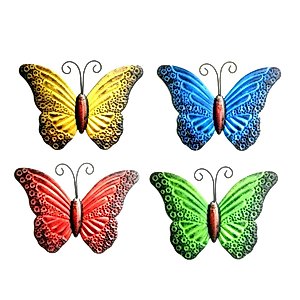 HONUTIGE Metal Butterfly Wall Art Outdoor Wall Decor Butterfly 3D Wall Sculpture for Home Living Room Bedroom or Porch Garden Patio Fence(Size:4pcs)