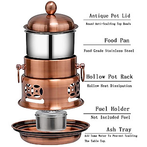 2 Pack Shabu Shabu Copper Hot Pot Stove Mini Hotpot Pan Stainless Steel Chafing Dishes Alcohol Pot Cooker Single Home Kitchen Cookware, Not Incluede Fuel(Red Copper)