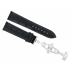 Ewatchparts 22MM BLACK LEATHER WATCH STRAP BAND DEPLOYMENT CLASP COMPATIBLE WITH IWC PILOT PORTUUESE