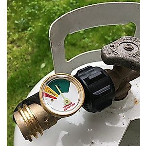 Premium Gauge Master Propane Tank Gauge Gas Meter - Cylinder Gas Level Indicator Adapter - Suitable for All BBQ Grill, RV Camper & Appliances - Type 1 Connection - Includes Cover Cap & Leak Detector