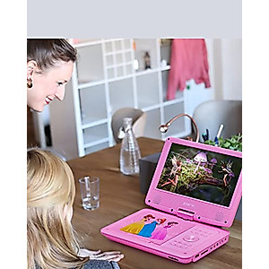 SYNAGY 11" Portable DVD Player for Kids with 9.5 inch HD Swivel Screen, Car Headrest Mount Holder, Rechargeable Battery, Car Charger, Wall Charger, SD Card Slot, USB Port (Pink)