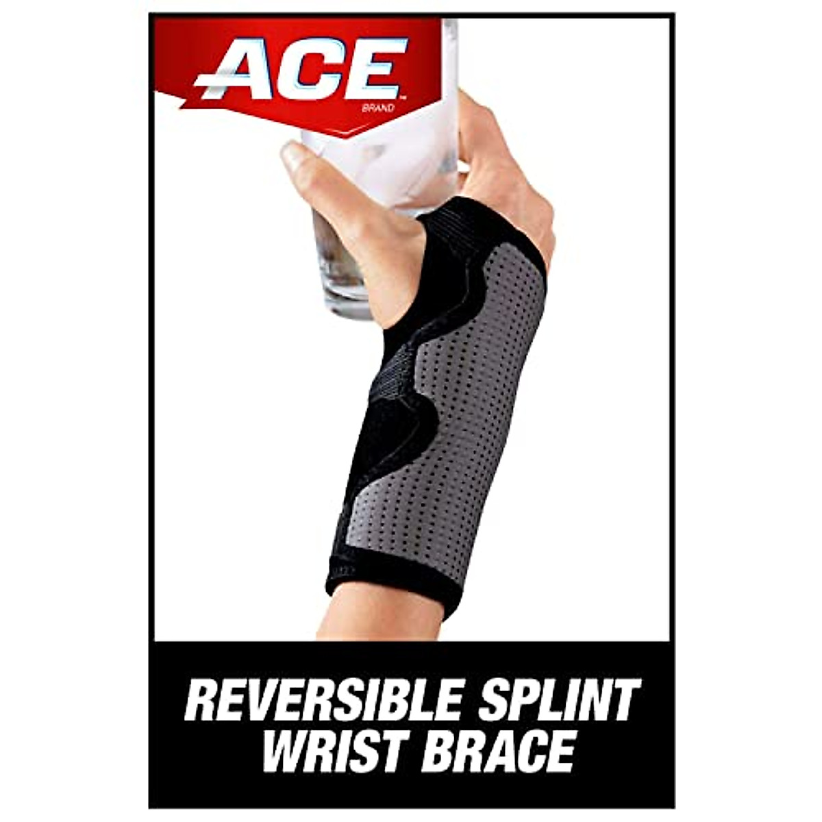 ACE Reversible Splint Wrist Brace, Provides moderate-stabilizing support to sore, weak and injured wrists, Adjustable, Gray, 1/Pack