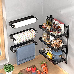 Paper Towel Holder Under Cabinet, Aheucndg Wall Mount Paper Towel Holder Self-Adhesive or Drill Mounting Paper Roll Holder for Kitchen Pantry (Black 1Pack)