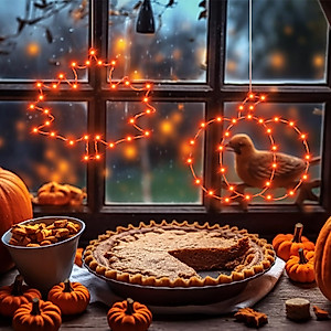 2PCS Fall Window Decoration Lights,Leaf Pumpkin Window Hanging Lights Indoor,Autumn Silhouette Lights for Thanksgiving Holiday Home Party Decor