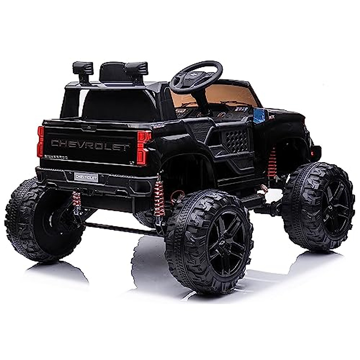 Dakott Chevy Silverado Z71 Trail Boss Monster Truck Four Powerful Motors 12V 4x4 Big Wheels Ride On Monster Truck for Kids.,Black