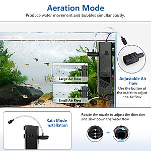 hygger Aquarium Internal Filter, Adjustable Submersible Power Filter with Multiple Function, Ultra Quiet Biochemical Sponge Filter for 2 to 30 Gallons Fish Tank (160GPH, for 15-30 Gallon)