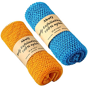 AbuQ 2 Pieces African net Sponge for exfoliating,African exfoliating net, African wash net, African Ghana Sapos scrubbing washcloth rag for Smoother Skin and Daily use;Yellow-Blue