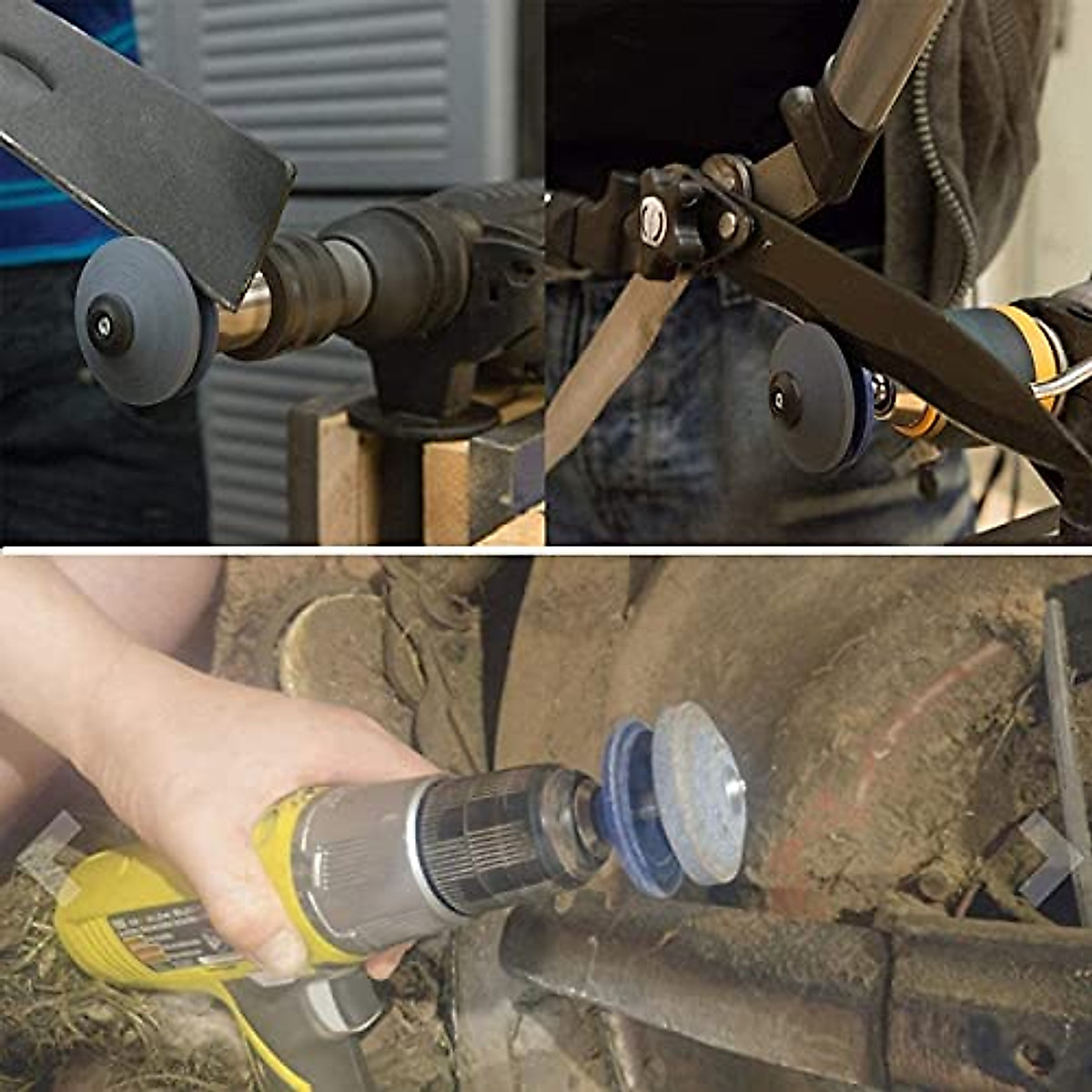 Replacement Part for M.C 4 Pcs Lawn Mower Sharpen for Power Drill Hand Drill Contains Lawn Mower Blade Balancer And Garden Genie Gloves - (Type: Blue)