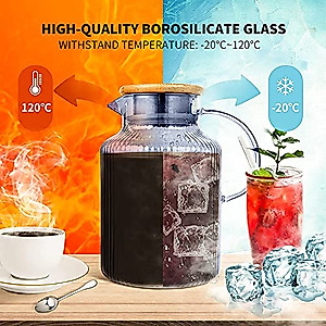 LUCKY-GO Glass Pitcher with Filter Lid, Spout and Handle, 61 Ounces Heat Resistant Borosilicate Glass Water Pitcher, Glass Carafe with Brush for Hot Cold Water, Milk, Iced Tea, Juice, Beverage, Gray