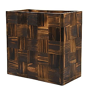 Owlgift Wooden Rustic Burnt Waste Basket Trash Bin, Rectangular Wastebaskets, Bathroom Garbage Can, Bedroom Dorm Recycle Office Can Wastebasket Décor, 5.3" x 10" 9.5"