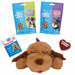 Snuggle Puppy Original Heartbeat Stuffed Toy for Dogs, Pet Anxiety Relief and Calming Aid Bundle with Puppy Bites Day Calm and Night Calm.