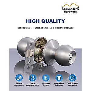 Lanwandeng (2 Pack) Entry Door Knob with Lock and Keys, Exterior/Interior Door Locks with Screwdriver for Bedroom or Bathroom,Satin Nickel Door knobs