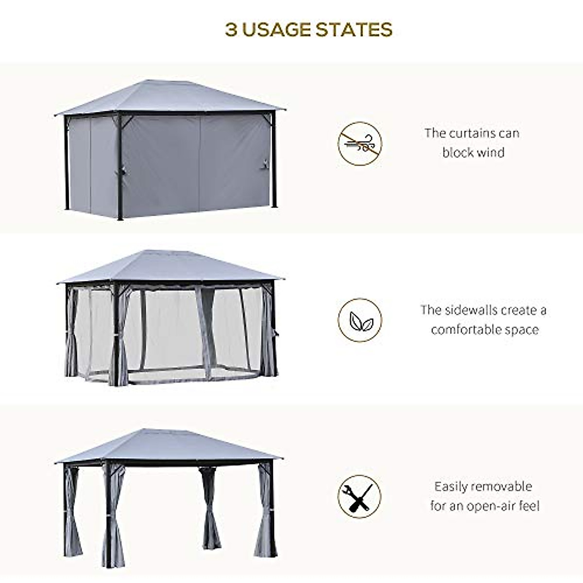 Outsunny 10' x 13' Patio Gazebo, Aluminum Frame, Outdoor Gazebo Canopy Shelter with Netting & Curtains, Garden, Lawn, Backyard and Deck, Gray