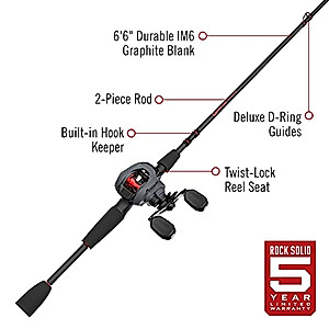 Quantum Invade Baitcasting Reel and Fishing Rod Combo, 6-Foot 6-Inch 2-Piece Baitcast Fishing Pole, Size 100 Reel, Right-Hand Retrieve, Dark Gray