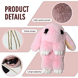 Faux Rabbit Fur Crossbody Handbag Shoulder Bag with Kawaii Bag Keychain, Stuffed Animal Backpack for School Girls, Easter Gifts for Toddlers Backpack for Girls Women (light grey)