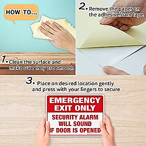 Emergency Exit Only Sticker, Emergency Exit Only - Security Alarm Will Sound If Door Is Opened Label, 2 Pack, 10 x 7 inch Self-Adhesive Vinyl Decal Stickers, Reflective, UV Protected, Waterproof