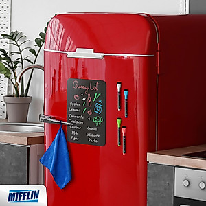 Mifflin-USA Magnetic Dry Erase Black Board Sheet for Fridge (12 x 8), Stain-Resistant Refrigerator Blackboard Organizer, Kitchen Planner Board w/ 4 Fine-Tipped Markers & Convenient Wipe Cloth