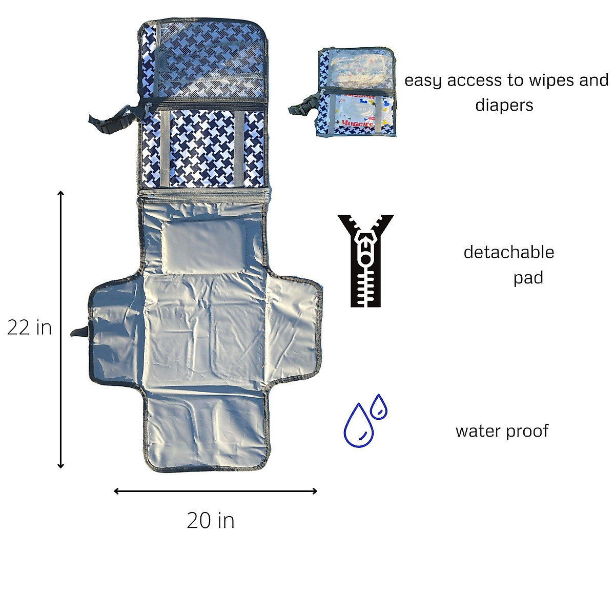 EZ MAT, Portable Baby Changing mat, Diaper Waterproof Changing pad, Changing mat for Diaper Bag, Baby Shower Registry Gender Reveal Gift, Compact Travel Changing Station, Baby Newborn Essential