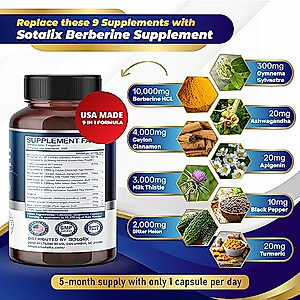 SOTALIX SUPPLEMENT Premium Berberine 19,370mg Plus Ceylon Cinnamon, Bitter Melon, Milk Thistle - Supports Immune System, Heart & Gastrointestinal Wellness - 150-day Supply (150 Count (Pack of 1))
