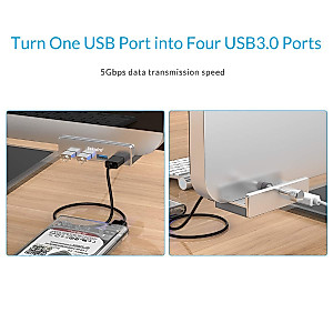 USB Hub 3.0 - Rekidm 4 Port Aluminum Desk USB Hub 3.0 Clamp Design for Desktop, Computer, PC, Table Edge with Durable Adjustable Clip, Space-saving Mountable USB Hub Fast Speed Transfer