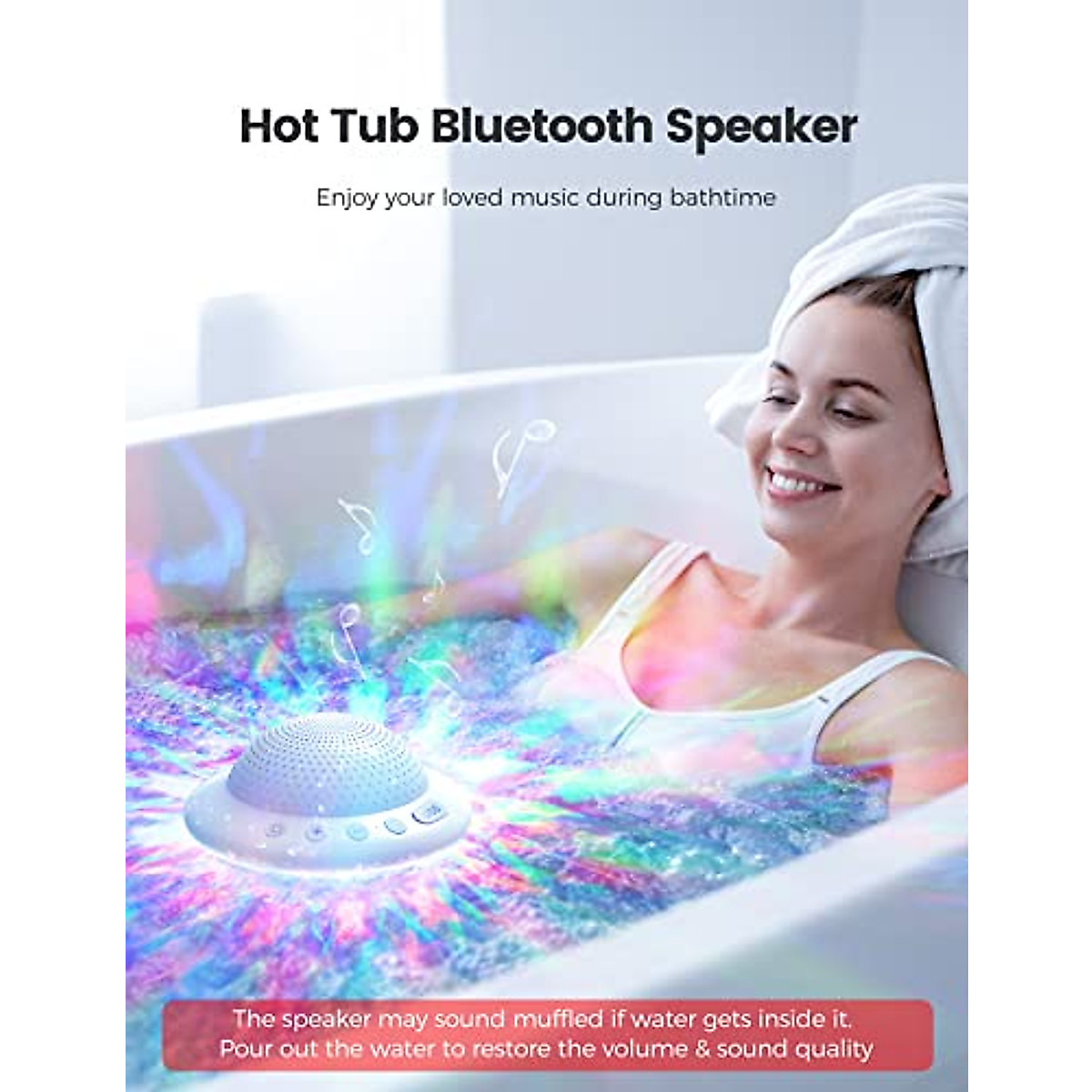 Floating Pool Speakers with Colorful LED Lights, IPX7 Waterproof Hot Tub Bluetooth Speaker, 10W Stereo Loud Sound, Built-in Mic, Portable Wireless Speakers for Shower Bathtub Outdoor Swim,Ideal Gifts