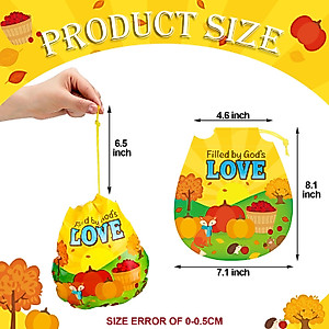 Sinload 60 Pcs Fall Drawstring Gift Bags Bulk Fall Treat Bags Autumn Religious Goody Bags Candy Bags with Autumn Trees Pumpkin Woodland Animals for Religious Sunday School Handouts Party Favor