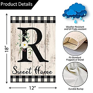 Monogram Letter R Initial Garden Flag 12x18 Double Sided Burlap, Small Vertical Welcome Initial Family Last Name Personalized Sweet Home Flag Outdoor Decoration (ONLY FLAG)