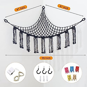 Jiuxqt Stuffed Animal Hammock toy organizers and Storage Boho Furniture Stuffed Animals Corner Hanging Kids Room Decor Hammock for Stuffed Animals Net Toy Hammock Toy Storage Black 1 Piece