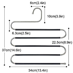 HuaQi S Shape Clothes Trousers Hangers Non Slip Closet Storage Organizer Multi Space Saving Hanger for Pants Jeans Belt Tie Scarf Legging (3-Pieces)