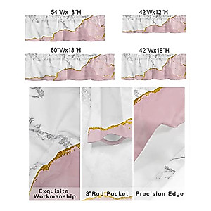 ZFUNCING Kitchen Cafe Valance Curtain for Small Windows,Natural White and Pink Wild Marble Rod Pocket Short Blackout Curtains,Gold Line Stone Texture Window Treatment for Living Room Bedroom Bathroom