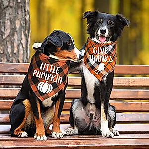 JOTFA Thanksgiving Day Dog Bandanas, Holiday Fall Plaid Dog Puppy Bandana Scarf Costume for Small Medium Large Dogs Pets