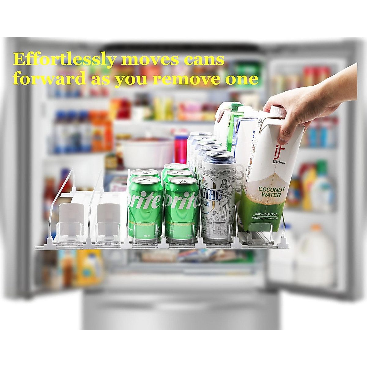 FOEJCHD Assembly-Free Drink Organizer for Fridge,Soda Can Organizer for Refrigerator with Pusher Glide - Holds up to 15 Cans