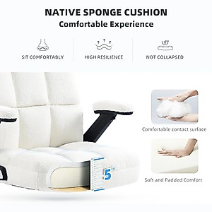 YAMASORO High Back Ergonomic Office Chair,Modern Computer Desk Chairs with Flip-up Armrests, Faux Fur Executive Swivel Rolling Chair (White)