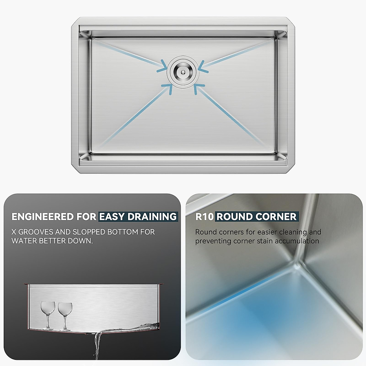 27 Undermount Kitchen Sink - LORDEAR 27x19 Inch 16 Gauge Stainless Steel Kitchen Sinks Under Counter Ledge Workstation Single Bowl Basin