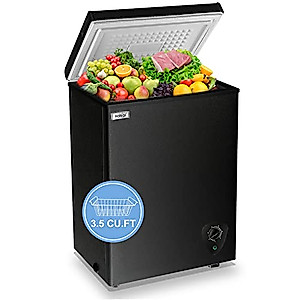 Chest Freezer Small Freezer Black Deep Freezers 3.5 Cu.Ft Compact Freezer Free-Standing Top Door Freezer Adjustable 7 Thermostat and Removable Basket Open Deep Freezer Energy Saving Apartment Kitchen
