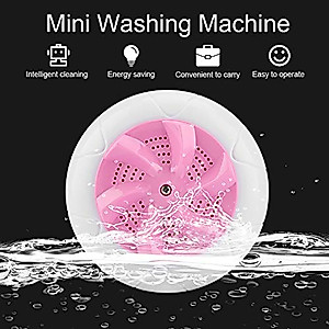 Weohoviy Mini Washing Machine, Portable Washing Machine with Ultrasonic and Turbine Rotates for Travel Business Trip Laundry Washer Cleaner Cleaning Tool(Pink)