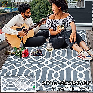 wikiwiki Outdoor Rug, 5x8ft Waterproof Reversible Mat Indoor Outdoor Rugs Carpet, Small Area Rug Plastic Straw Rug for Patio Deck Balcony Pool RV Camping Beach Picnic, Grey