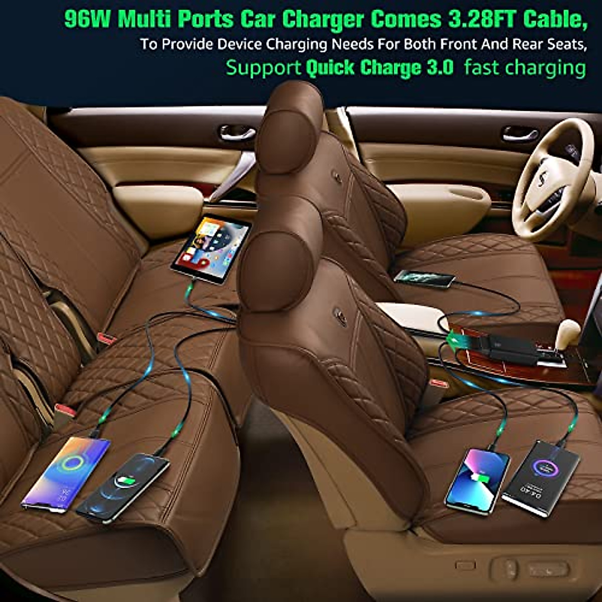 Multi Ports USB Car Charger, 96W 6 Port QC3.0 Fast Car Charger Adapter Multiple Ports, with Four Quick Charge 3.0 Port, 12V-24V Multi Device Cigarette Lighter for Smart Phone & Tablets Charging