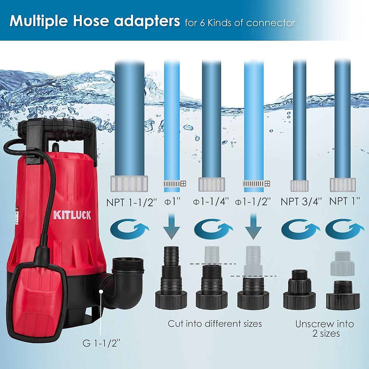 KITLUCK Sump Pump, 1HP 3500GPH Submersible Water Pump with Float Switch, 20ft Rubber Cord, Portable Handle, Sump Pump for Pool Draining, Remove Clean/Dirty Water for Flood Basement, Garden, Pond, Tub