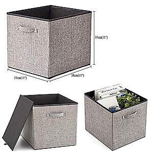 BeigeSwan Foldable Storage Bin [set of 4] Fabric Organizer Container Cube Basket with Handles, 13 x 15 x 13 inch (Gray)