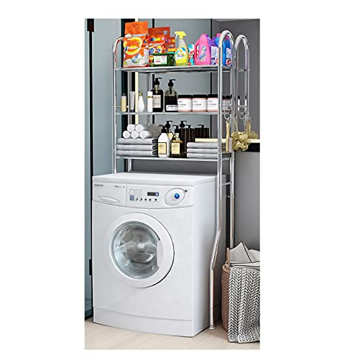 3-Tier Stainless Steel Bathroom Space Saver Storage Shelf, Shelving Unit Over Washing Machine, Laundry Room Organizer Over The Washer Dryer Toilet