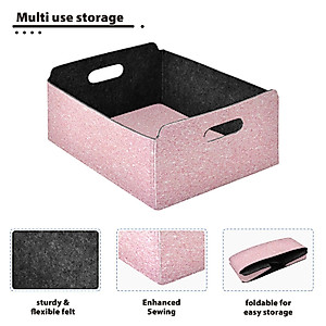 YETTASBIN Pink Glitter Texture Felt Storage Baskets with Handle, Collapsible Open Storage Bin Drawers Storage Box for Shelf Closet Office Bedroom Nursery Home, 14 x 5 x 10 Inch