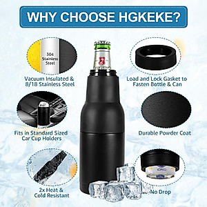 12Oz - Hgkeke Frosty Beer Holder Double Walled Stainless Steel Beer Bottle Insulator Holder Slim Can Cooler and Beer Bottle with Beer Opener Vacuum Insulated - Nice Gift for Men - Midnight Black