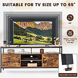 Tangkula TV Stand for TVs up to 65”, 58” TV Console Table w/Side Cabinets & Adjustable Shelf, Entertainment Center Media Console w/Cable Manage Holes, TV Storage Cabinet for Living Room (Rustic Brown)