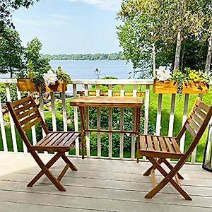 Patio Wise Outdoor Folding Patio Chair Set, 2 Foldable Acacia Wood Seats, Backyard, Balcony, Porch, & Garden Furniture, 15-1/2-Inches Wide x 15-3/4-Inches Deep x 32-Inches High, Teak