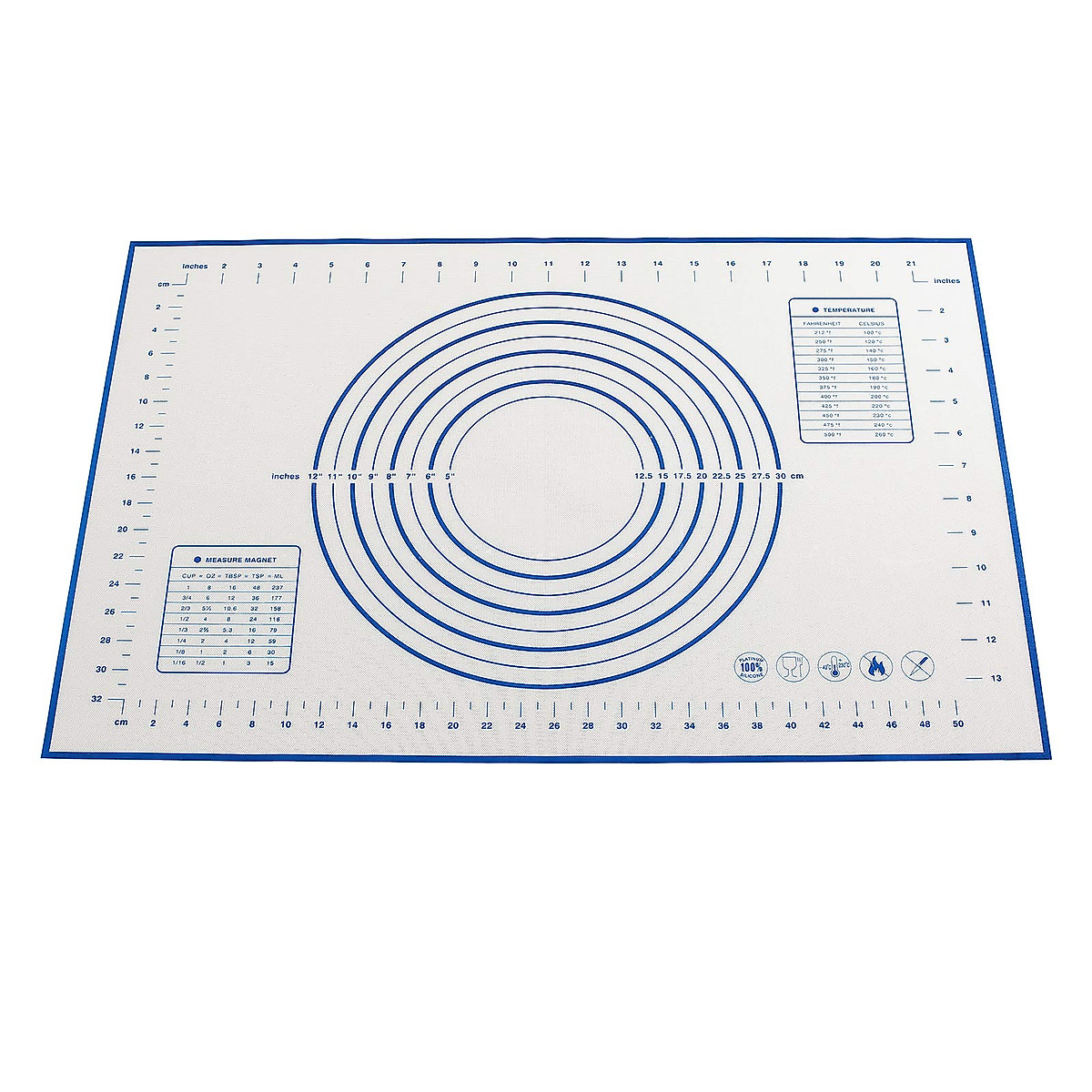 EasyOh Silicone Pastry Mat 100% Non-Slip with Measurement Counter Mat, Dough Rolling Mat, Pie Crust Mat 16 x 24 Inches Blue