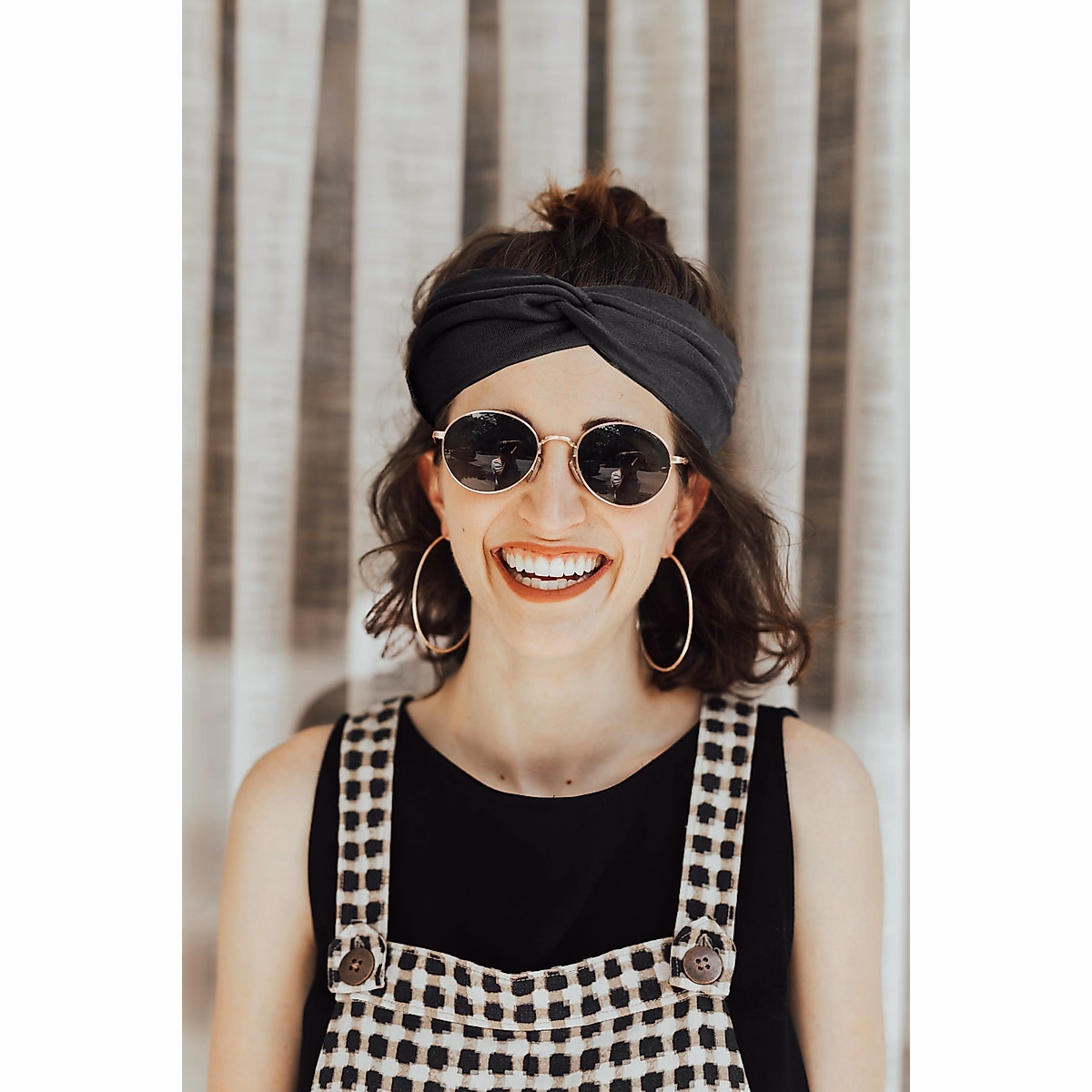 Hjiaruiky 2Pcs Turban Headbands for Women Boho Stretchy Fashion Headbands Fabric Twist Knotted Cloth Cute Thick Headband Head Wraps for Womens Girls Black